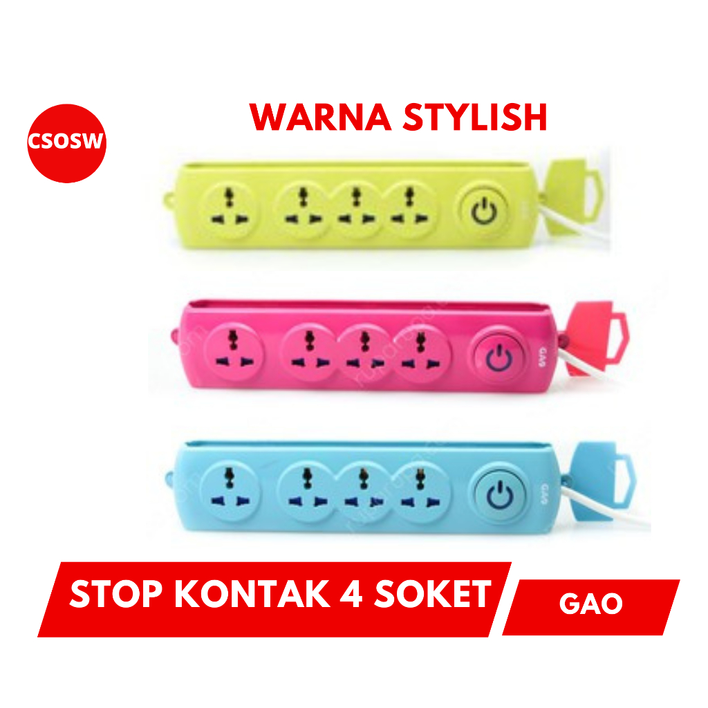 Jual GAO Colokan Stop Kontak Universal 4 Soket Dgn Tombol On / Off ...