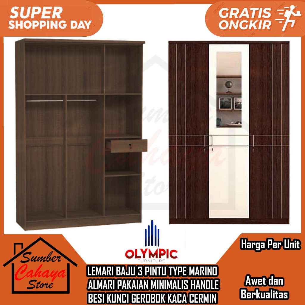 Jual [Kargo] LEMARI BAJU 3 PINTU TYPE MARINO ALMARI PAKAIAN MINIMALIS ...