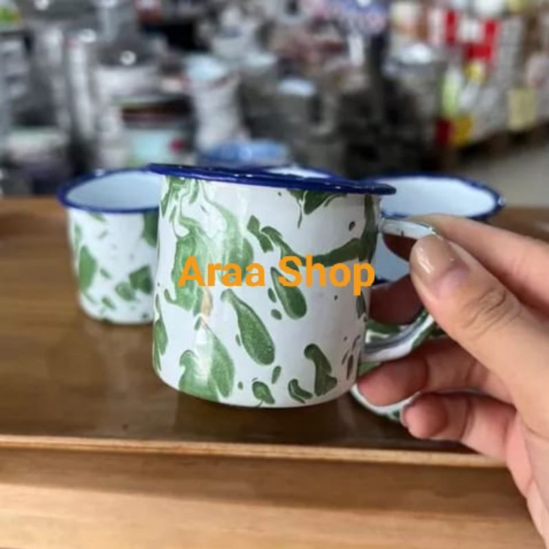 Jual 12pcs Cangkir enamel lurik 6cm / Mug Teh Kuno Belirik / mug muk ...