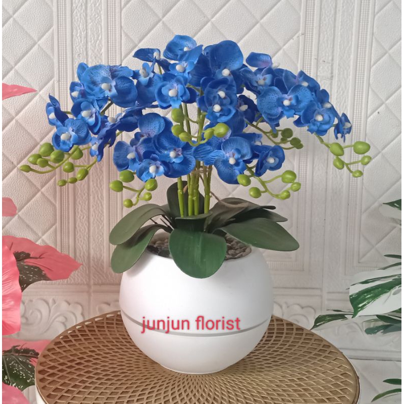 Jual bunga anggrek bulan kain artificial pot Bola//bunga anggrek ...