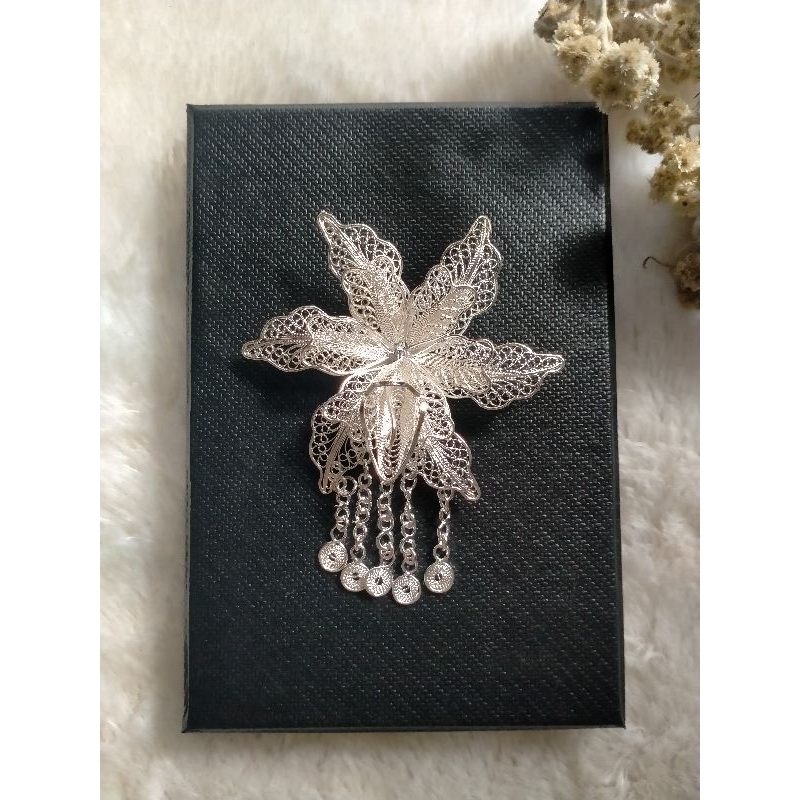 Jual bros perak bunga anggrek handmade ukuran 8 cm | Shopee Indonesia