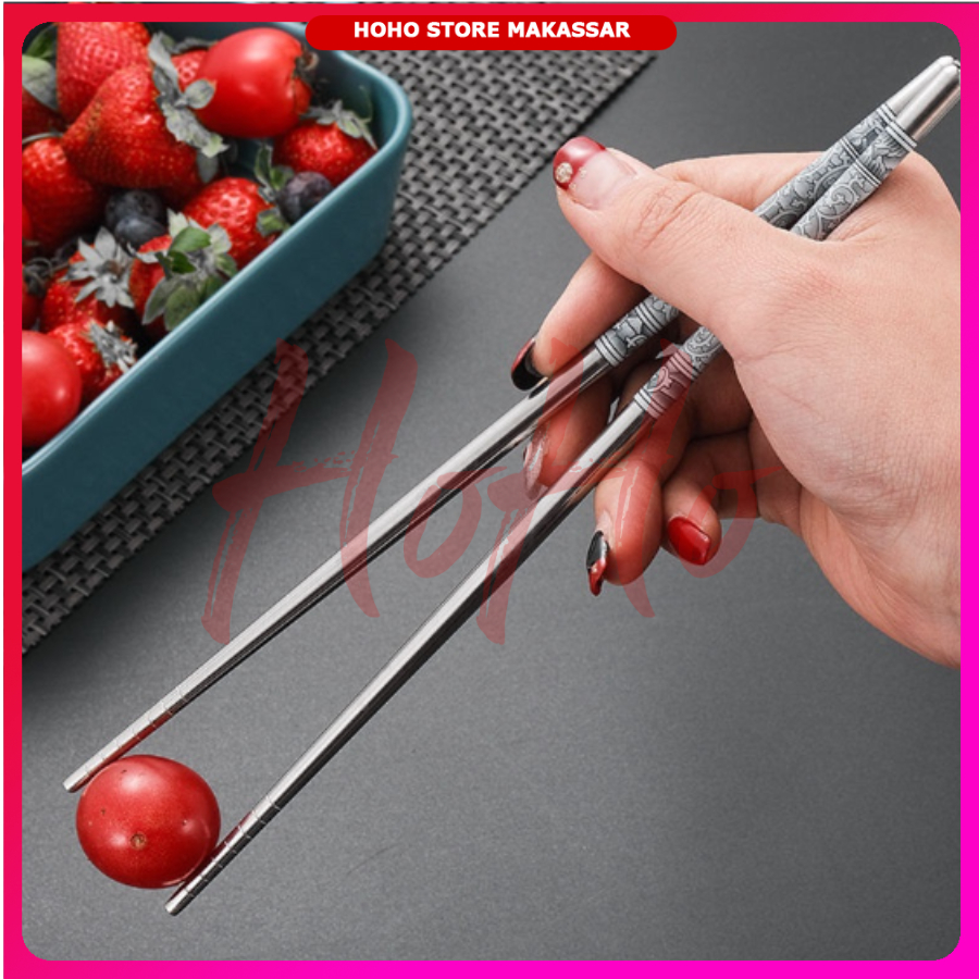 Jual Sumpit Makan Sumpit Bulat Motif Stainless Model Korea Stainless ...