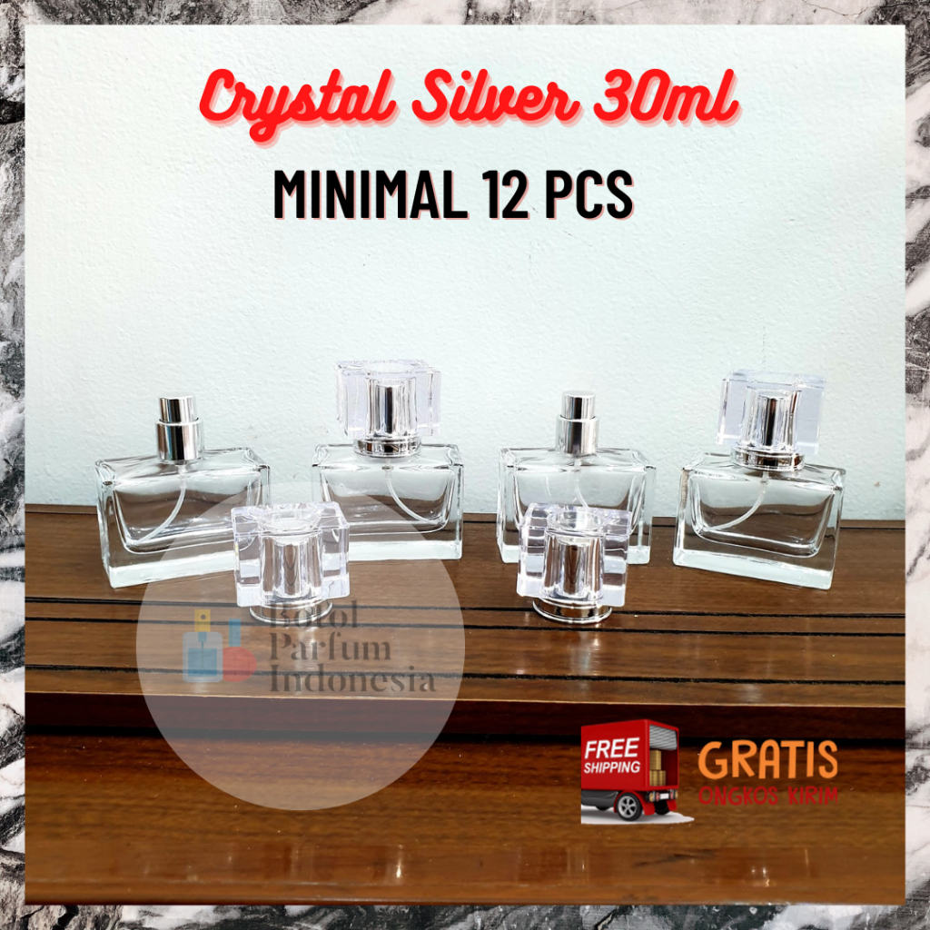 Jual BOTOL PARFUM CRYSTAL TRANSPARAN SILVER 30ML DRAT PUTAR - BOTOL ...