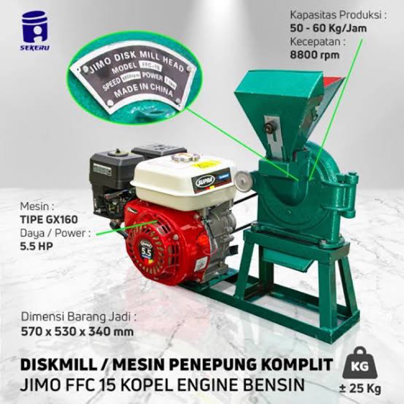 Jual Mesin giling selep Tepung kopi beras jagung FFC 15 + mesin bensin ...