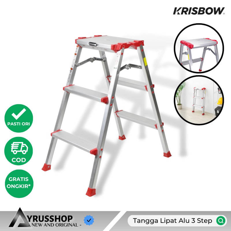 Jual Tangga Lipat Aluminium 3 Step Pijakan Lebar Anti Slip Krisbow ...