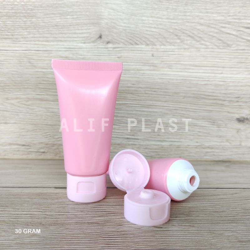 Jual BOTOL TUBE 30 GRAM PINK TUTUP FLIPTOP / GEL LENTUR / TUBE PASTA ...