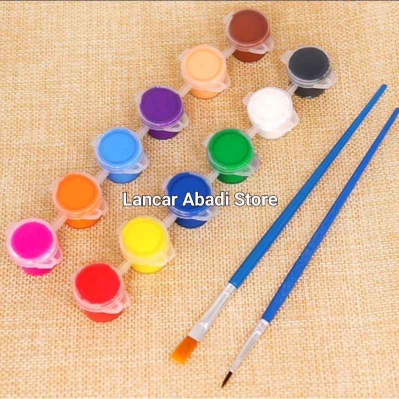 Jual Cat air akrilik 6 , 8 dan 12 warna + kuas | Shopee Indonesia