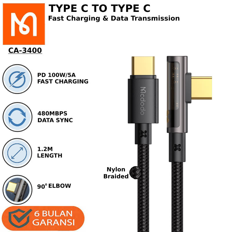 Jual Mcdodo CA 3400 Type-C to 90D C Auto Disconnect Cable 120cm 100w - Quick Fast Charge ...