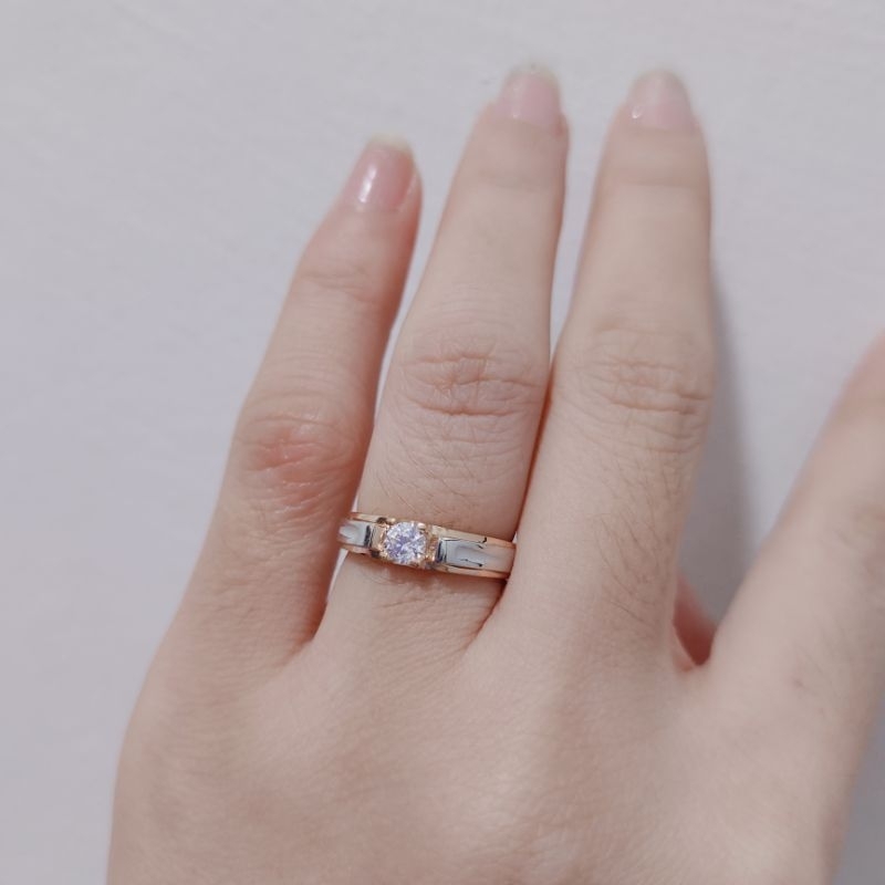 Jual cincin kawin ring permata putih warna rose gold kombinasi putih ...