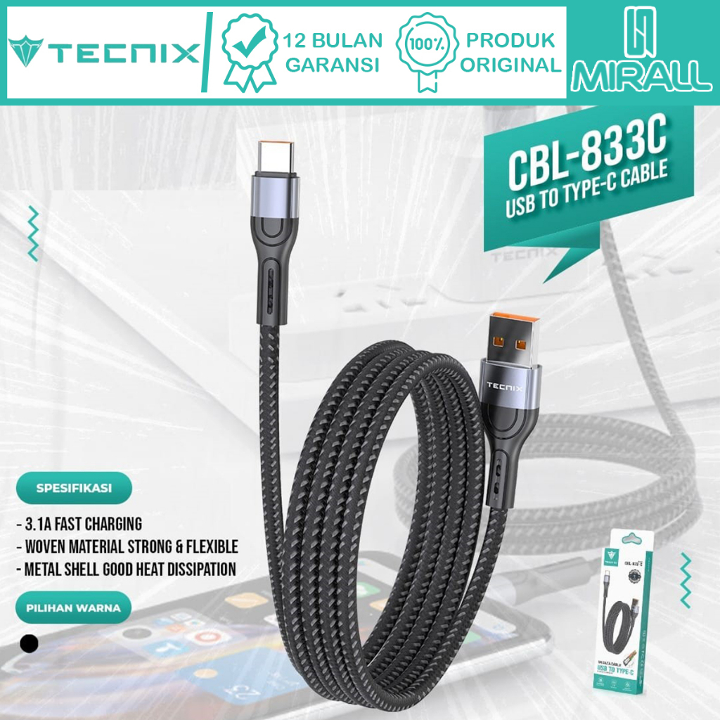 Jual TECNIX CBL-833-C KABEL DATA FAST CHARGING 3.1A USB TO TYPE-C ...