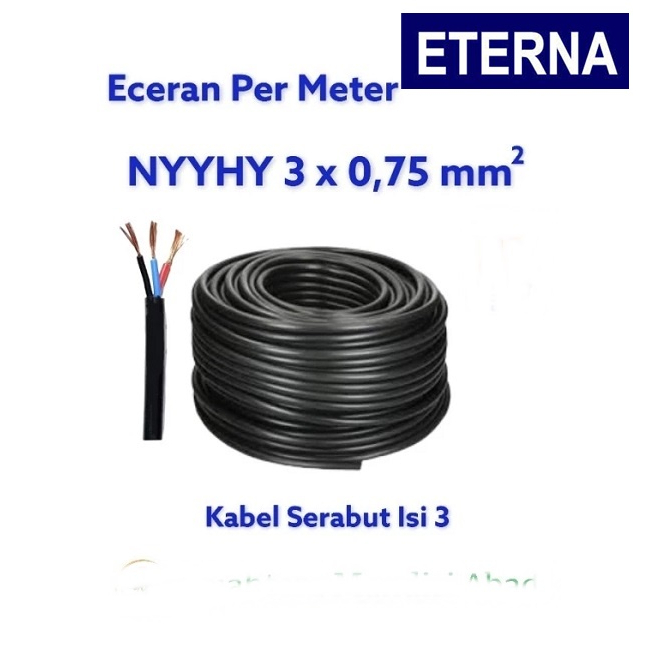 Jual Kabel ETERNA Isi 3x0,75 mm Kabel Listrik Tembaga Kuningan / Kabel ...
