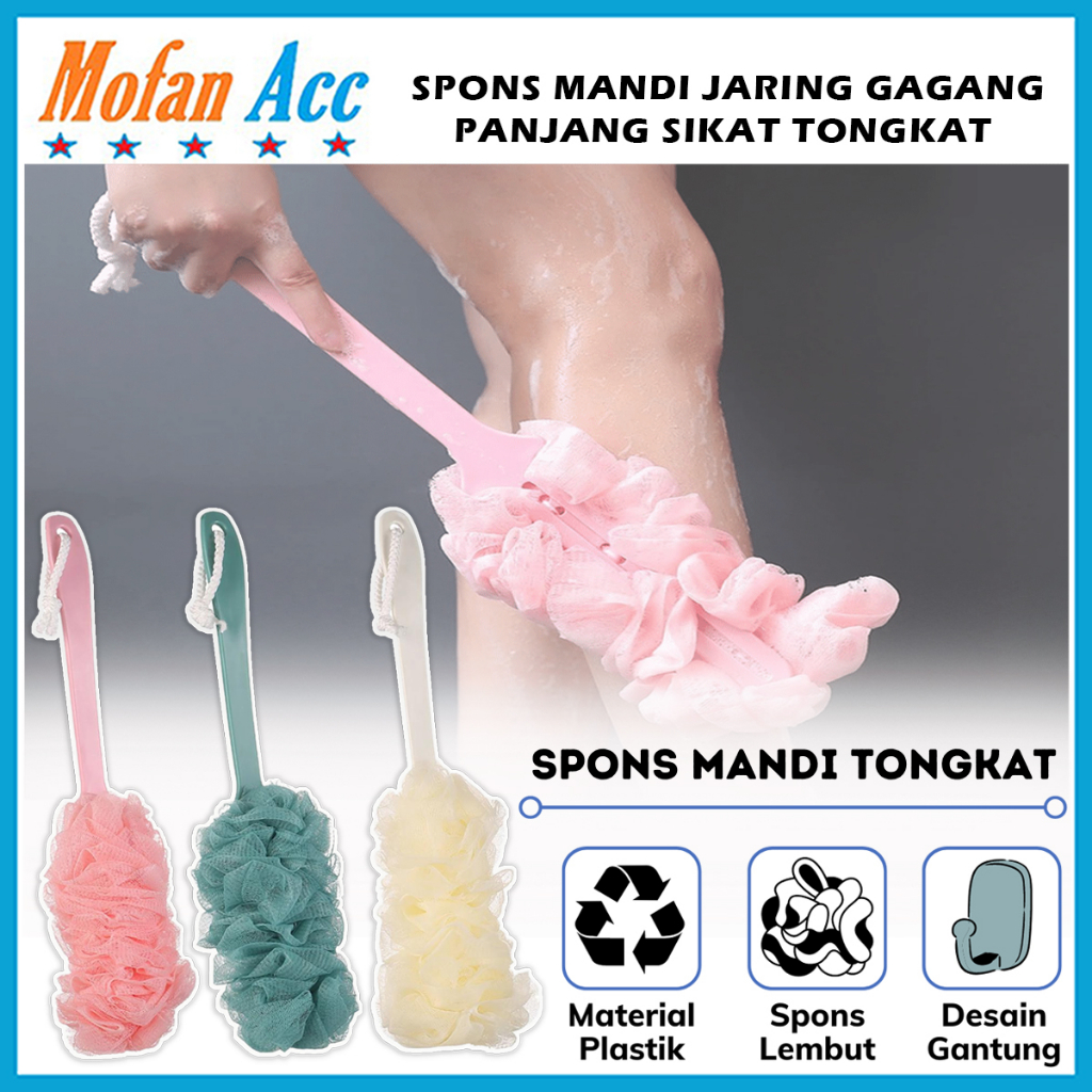 Jual Spons Mandi Jaring Gagang Panjang /Shower Puff Penggosok Badan ...