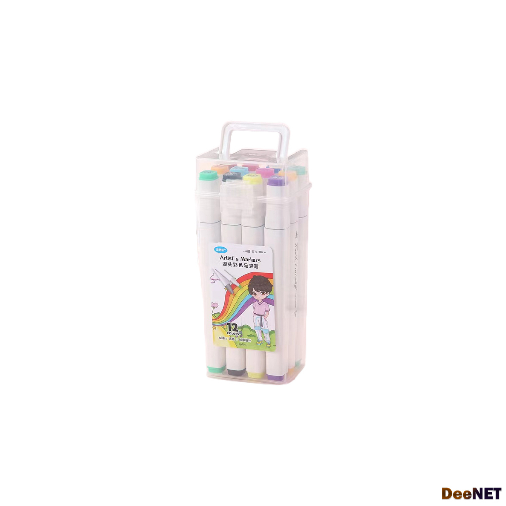 Jual Spidol Dual Side Fine Art Artis Marker 12 Color PB AM Plastik Box ...