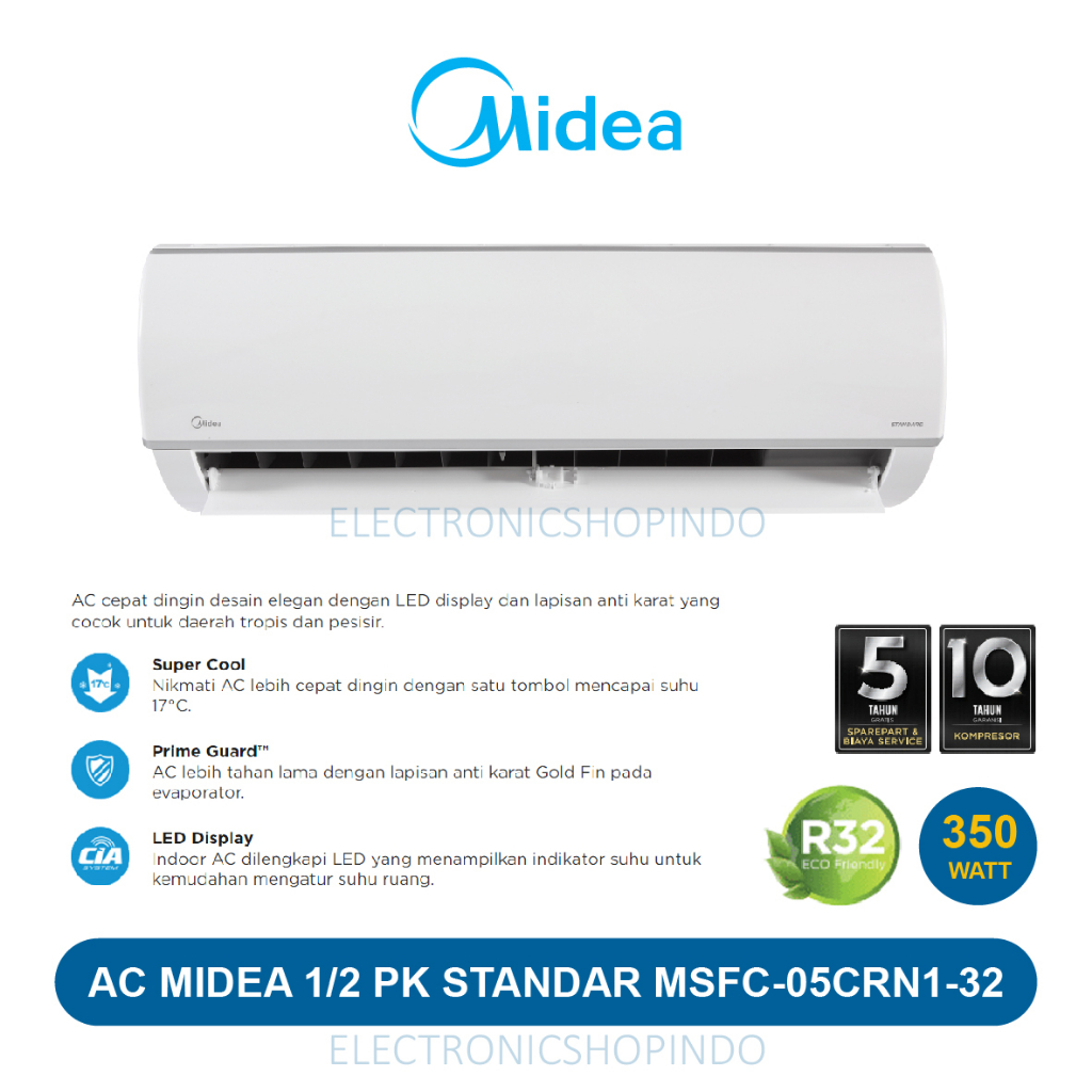 Jual AC MIDEA 1/2 PK MSFC-05CRN2X Low Watt Air Conditioner MSFC05CRN2 AC Pendingin Ruangan ...