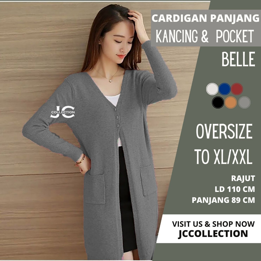 Jual Long Cardigan Oversize Kancing 3 Belle Kardigan Tunik Rajut - JCCollections | Shopee Indonesia