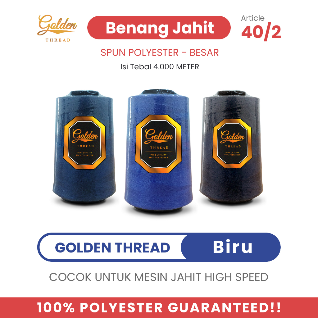 Jual Benang Jahit Besar 4000 M Spun Polyester - Golden Thread - BIRU ...