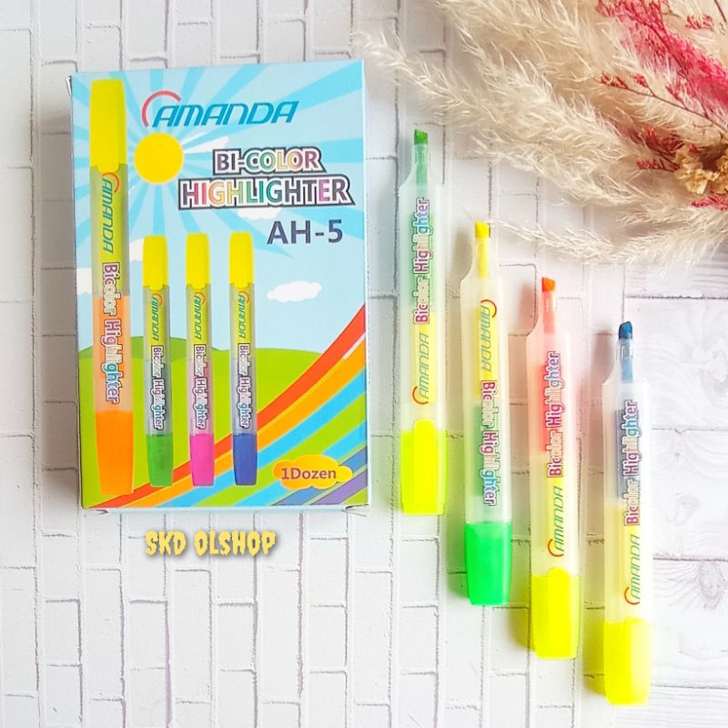 Jual HIGHLIGHTER PEN DUA WARNA DOUBLE TIP STABILO AMANDA ( 1 Pack isi ...