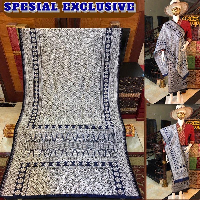 Jual EXCLUSIVE Songket Lepus 1 Benang ORI Biru Silver / Songket Tenun Palembang asli Tenun ...