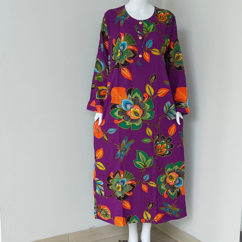 Jual COD Longdress Lengan Panjang Asli Batik Kencana Ungu Label Biru - Daster Panjang Semata ...