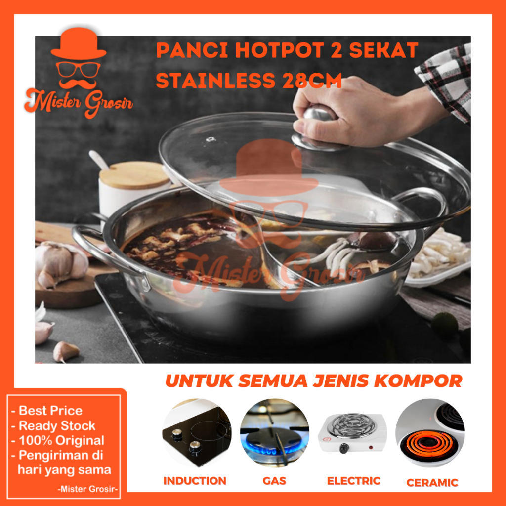 Jual Panci Hotpot Diameter 28cm Stainless 2 Sekat Steam Boat Suki Pan ...