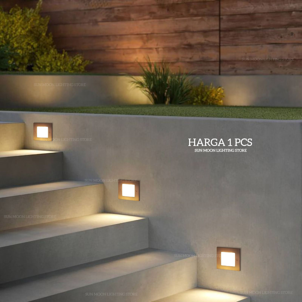 Jual Lampu tangga led segi kotak stainless waterproof lamp step light ...