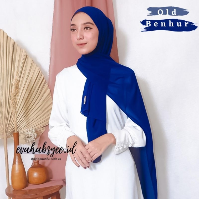 Jual Pashmina segiempat Biru Benhur | pashmina biru elektrik | Shopee Indonesia