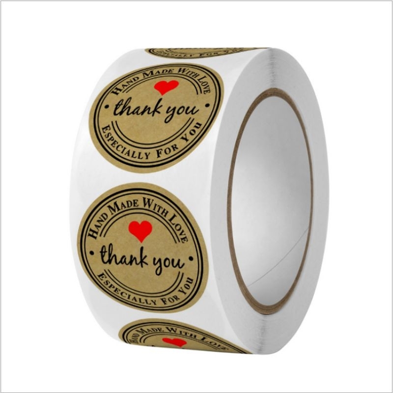 Jual stiker thank you 1 roll isi 500 pcs / stiker thx u | Shopee Indonesia