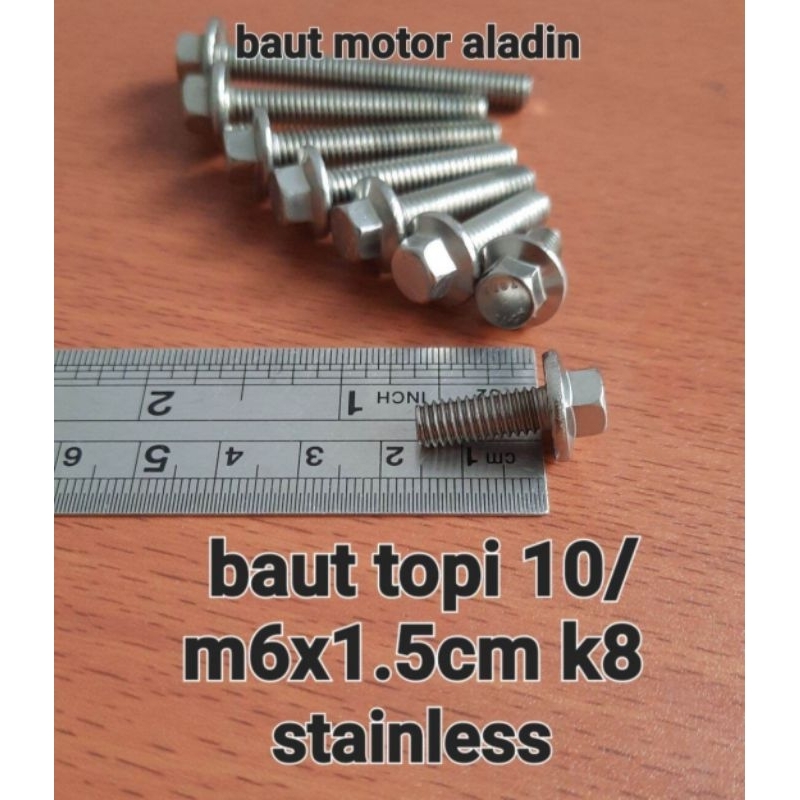 Jual Baut topi 10/M6x1,5cm kunci 8 stainless (2 pcs) | Shopee Indonesia