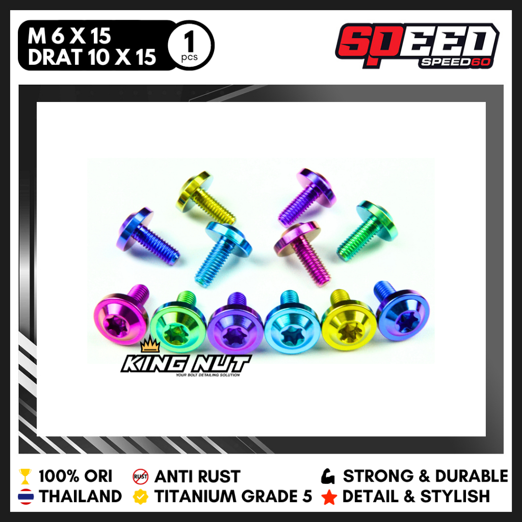 Jual Baut Titanium M 6 x 15 Drat 10 x 15 Grade 5 King Nut Thailand ...