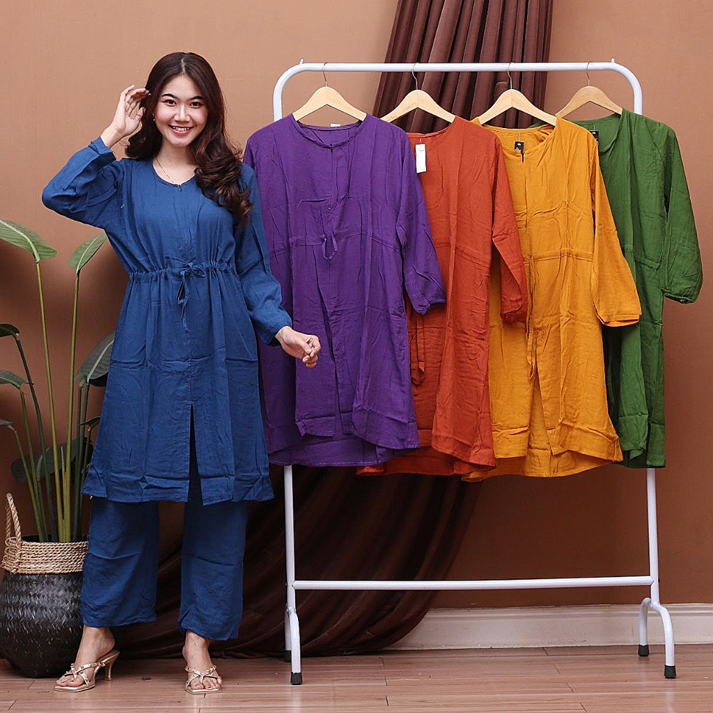 Jual Baju Setelan Tunik Dan Celana Panjang Wanita Kekinian Rayon Tebal ...