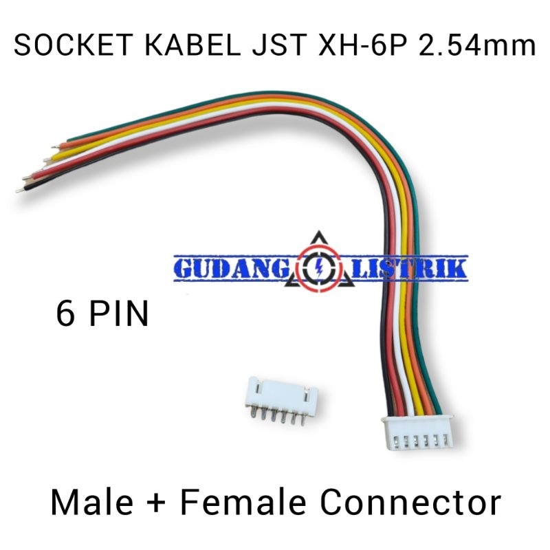 Jual Socket Kabel JST XH6P Pitch 2.54mm Cable Wire Connector Male Female 6 Pin AWG22 | Shopee ...