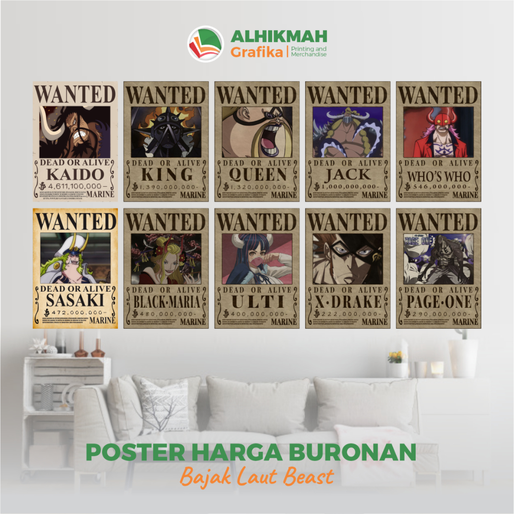 Jual Poster One piece, Anime & Bisa Custom | 1 PAKET ISI 10 POSTER ...