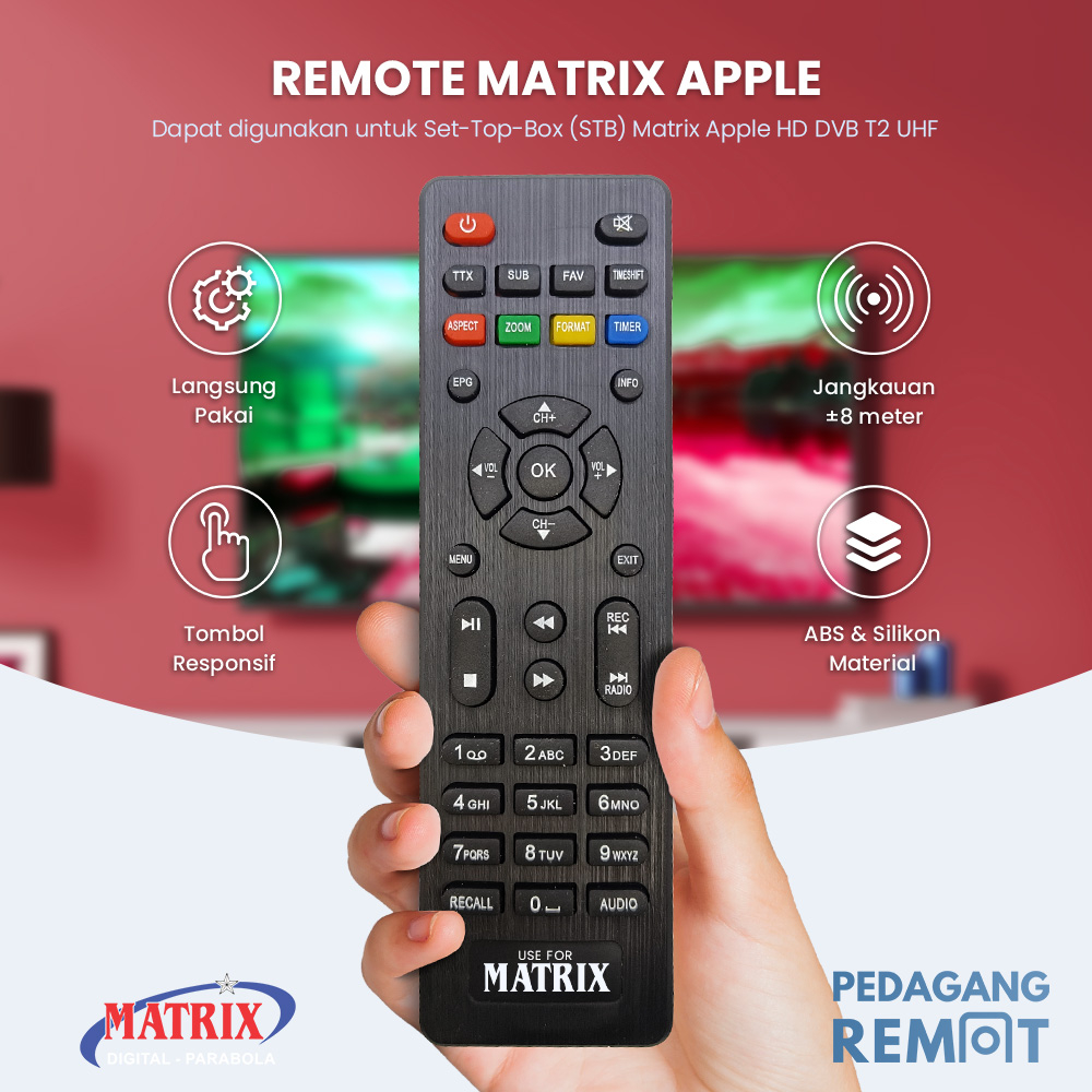 Jual Remot Remote STB Receiver Parabola Matrix Apple HD DVB T2 UHF ...