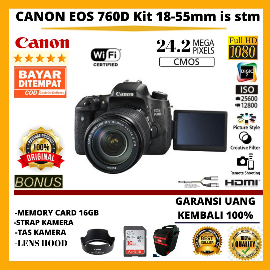 Jual CANON 760D kit 18-55MM [FREE ACCESORIES KAMERA] | Shopee Indonesia