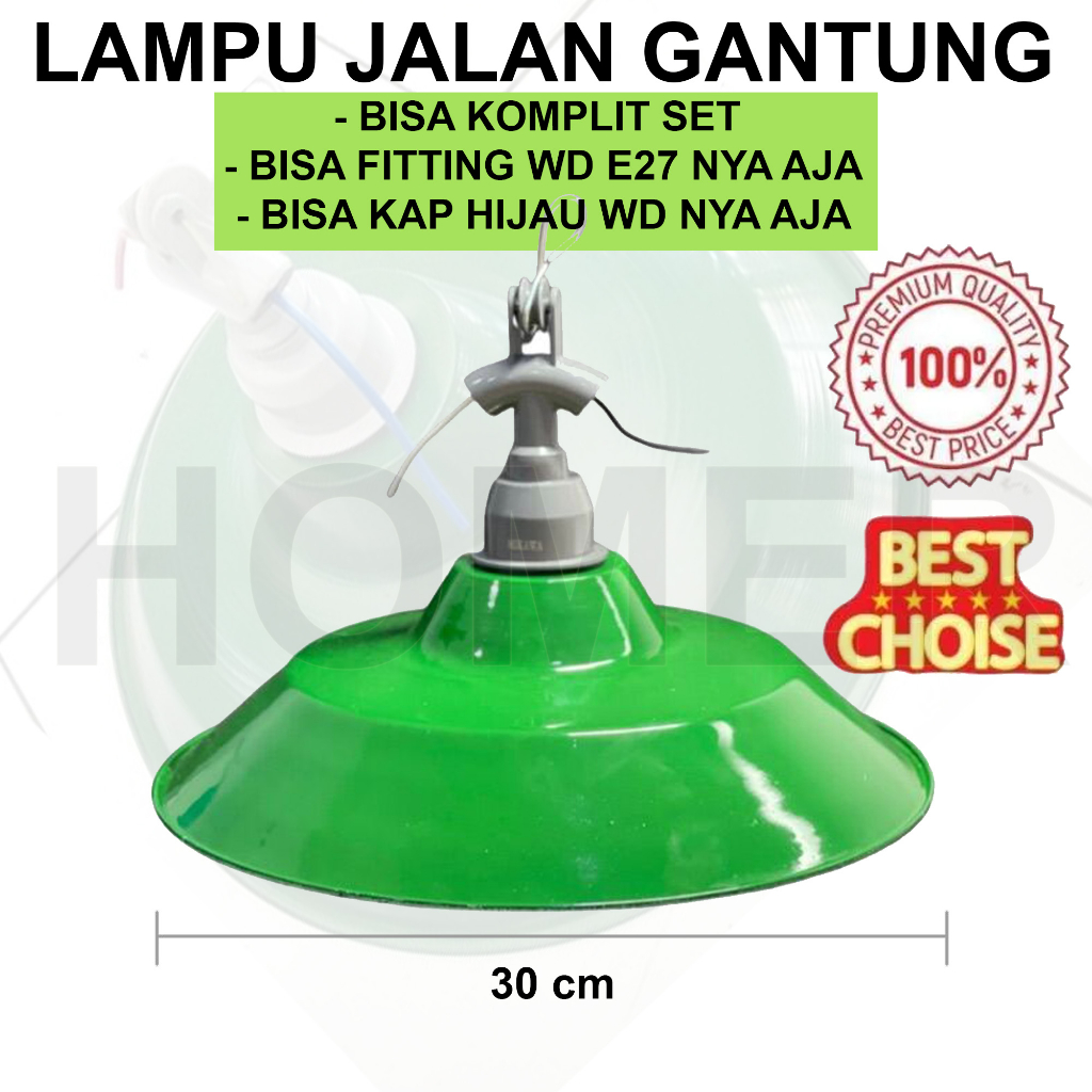 Jual Lampu gantung lampu Jalan WD Hijau BESAR E27 komplit set fitting WD E27 fiting gantung besi ...