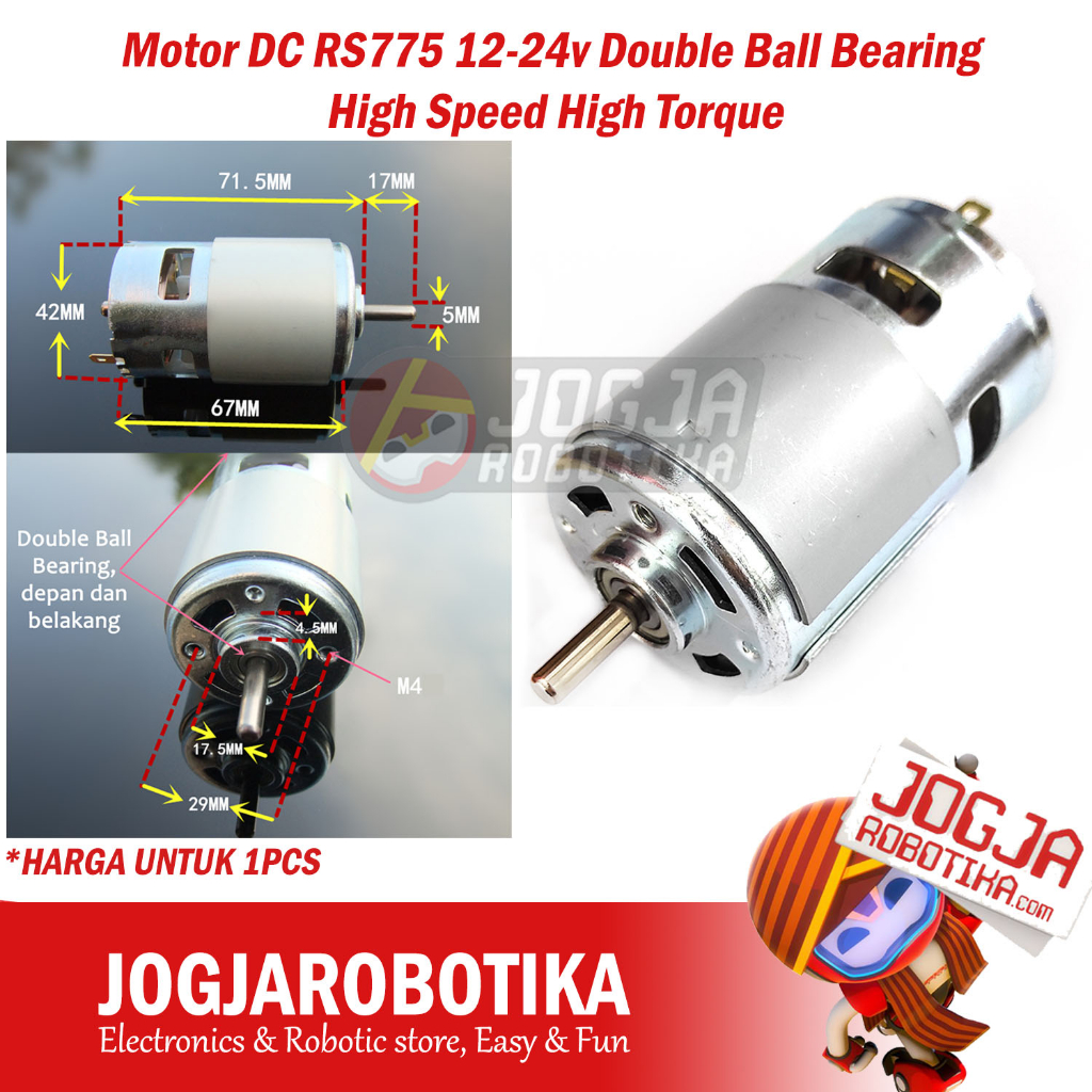 Jual Motor DC RS775 12-24v Double Ball Bearing High Speed High Torque 775 Motor Bor Gerinda ...