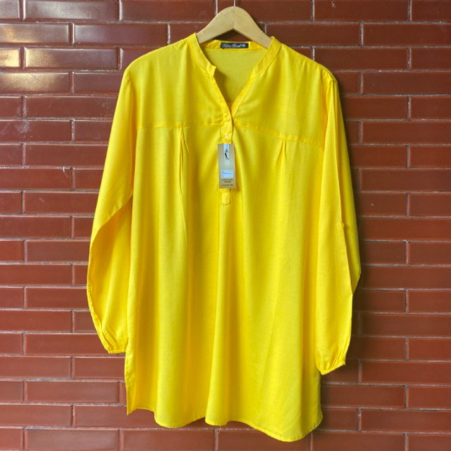 Jual Blouse Rayon Polos Kuning Yellow Blus Cewek Baju JUMBO Lengan ...