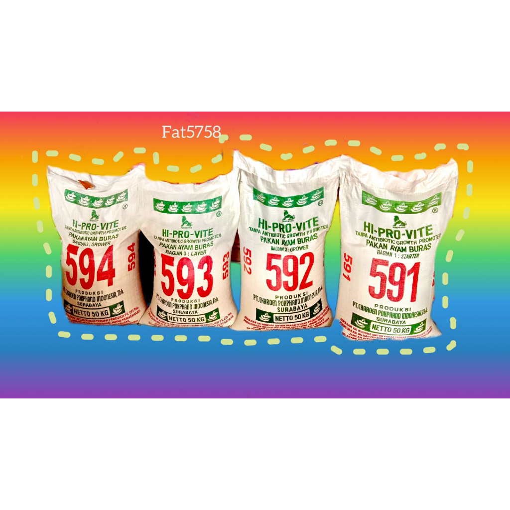 Jual PAKAN AYAM HOBI HI-PRO-VITE 591, 592, 593, 594 Kemasan sak 50 kg ...