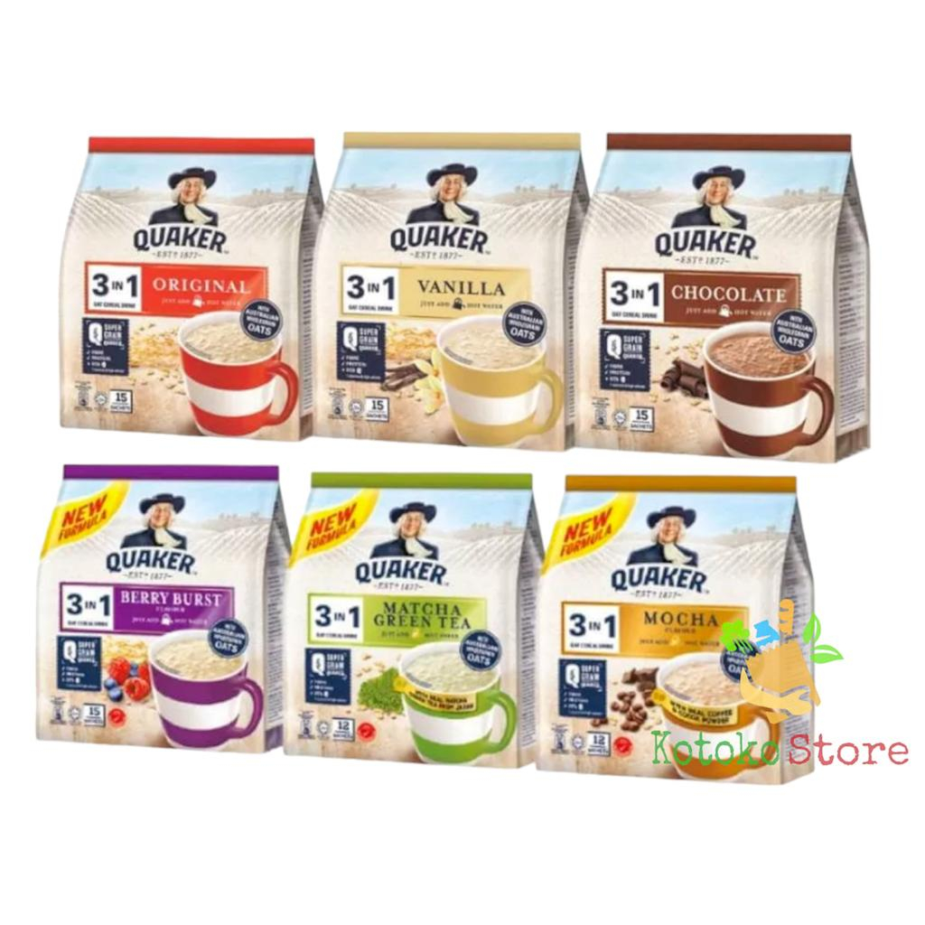 Jual Quaker 3 in 1 Oat Cereal Drink Malaysia Vanilla Chocolate Original ...