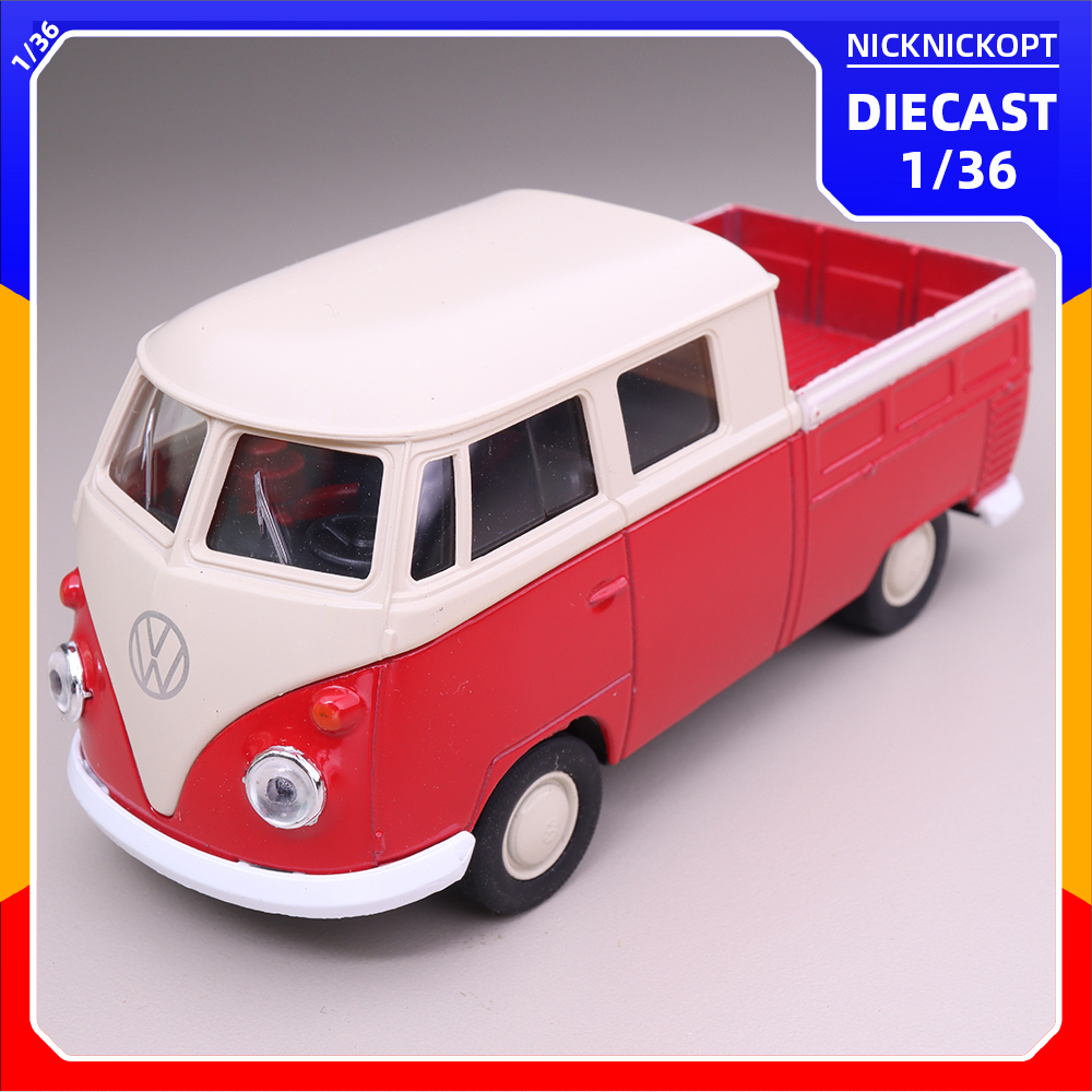 Jual Miniatur Mobil Welly Volkswagen T1 Double Cabin Pick-up Bus Red ...