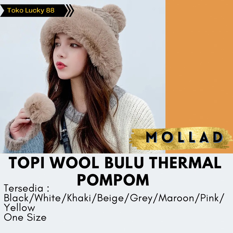 Jual MOLLAD XQ8177 Hat Fur New Topi Rajut Wool bulu Pom pom Hat Fur ...