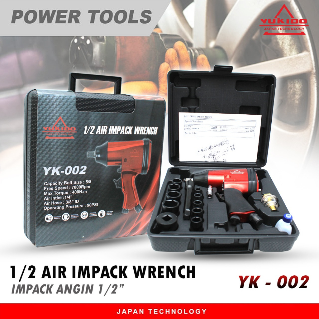 Jual PROMO !!! YUKIDO Air Impact Wrench 1/2" Set Mata Sock Alat Buka Pasang Mur Baut Impact ...