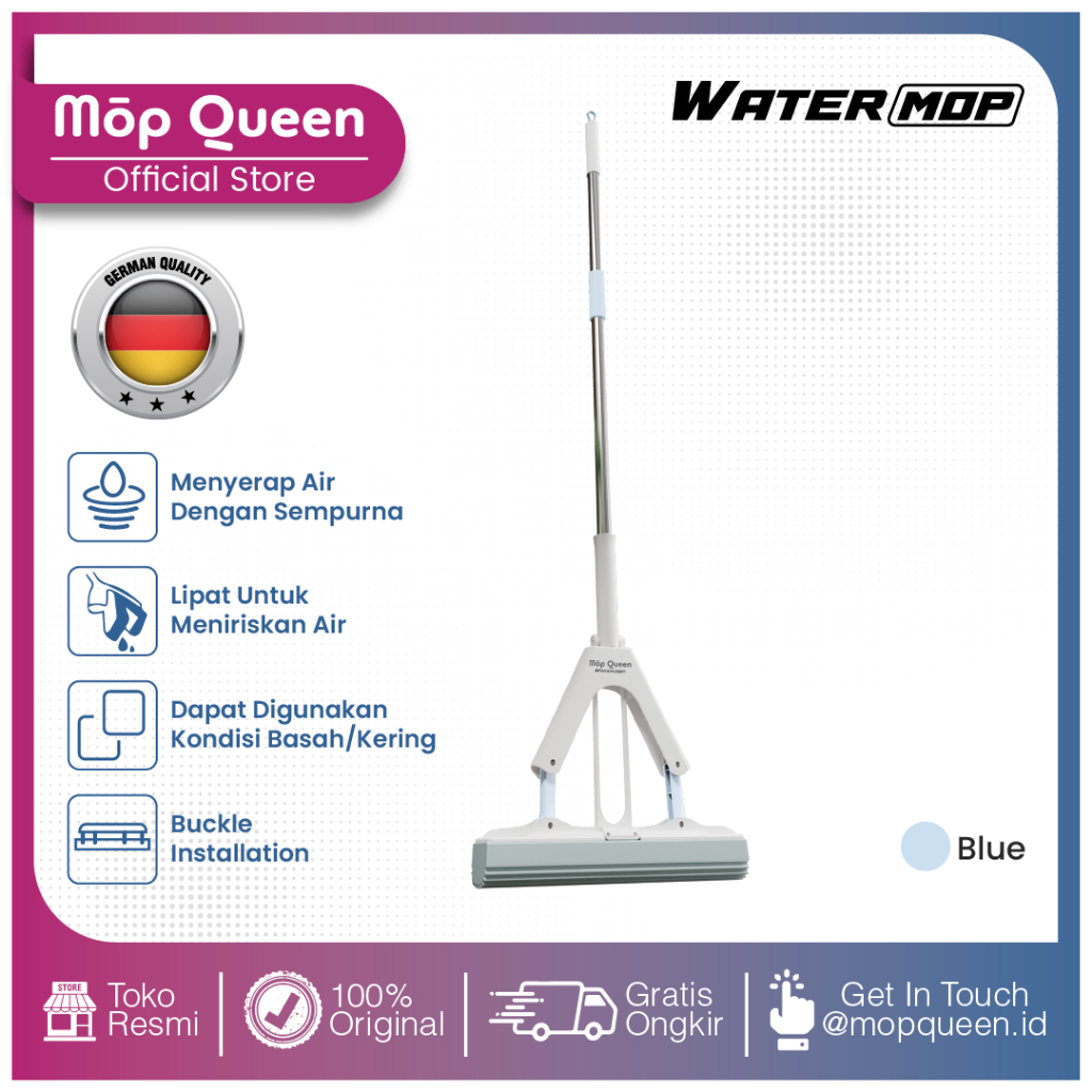 Jual Mop Queen Water Mop Blue alat Pel lantai lipat | Shopee Indonesia