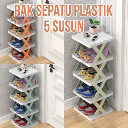 Jual Rak Sepatu Susun Plastik Rak Sepatu Sendal Model Silang X 5 Susun ...