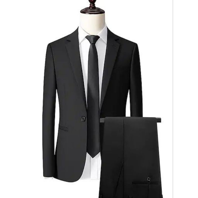 Jual Setelan Jas Pria Hitam Bahan Wolfis Jetblack Formal Kantoran Plus ...