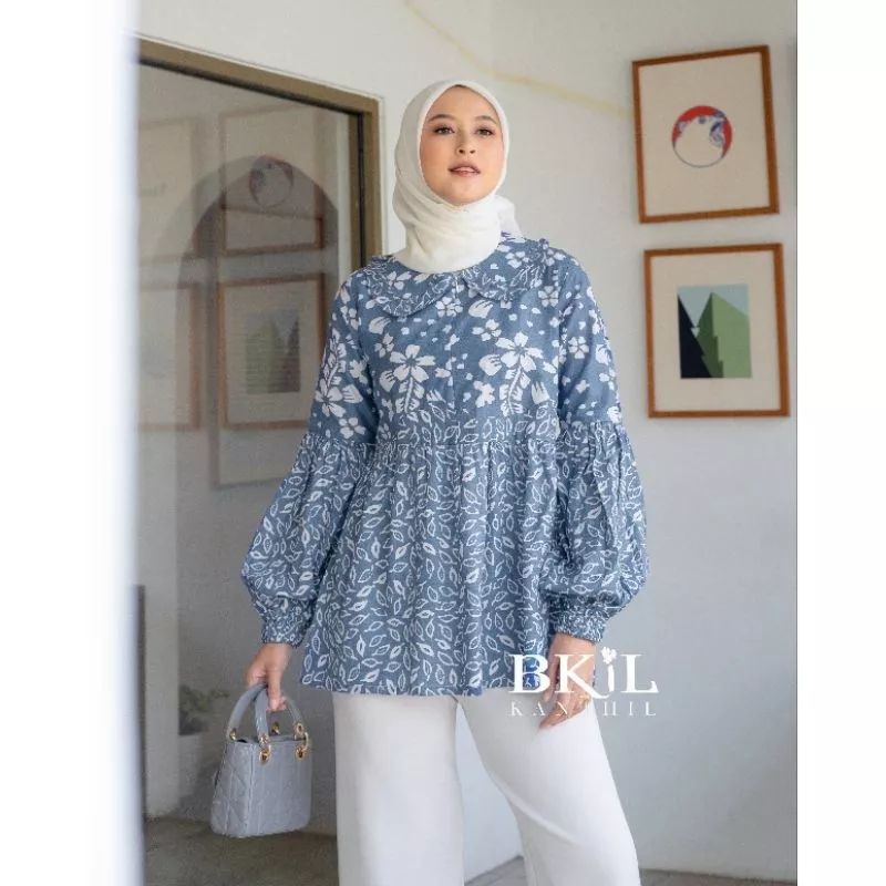 Jual [Atasan Wanita] Blouse Batik Kerja Modern Lengan Balon Kerah Kolar ...
