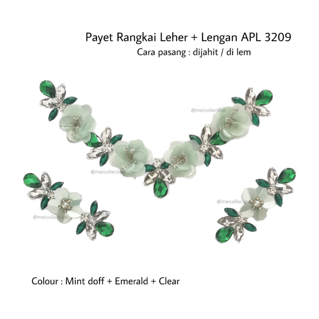 Jual payet rangkai bunga permata 3d APL 3209 mint green emerald ...