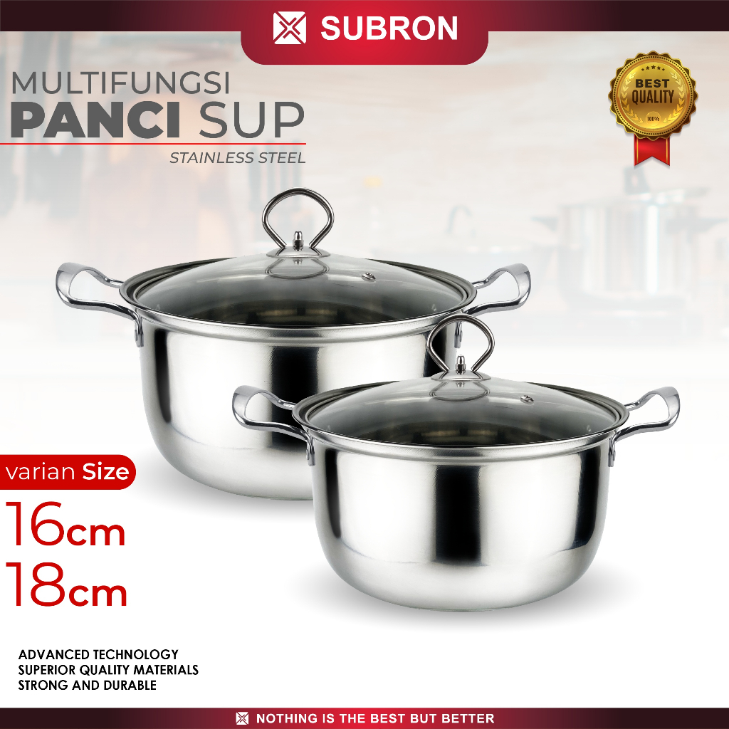 Jual SUBRON Panci Sup Soup Pot 16cm 18cm Stainless Steel Tutup Kaca ...