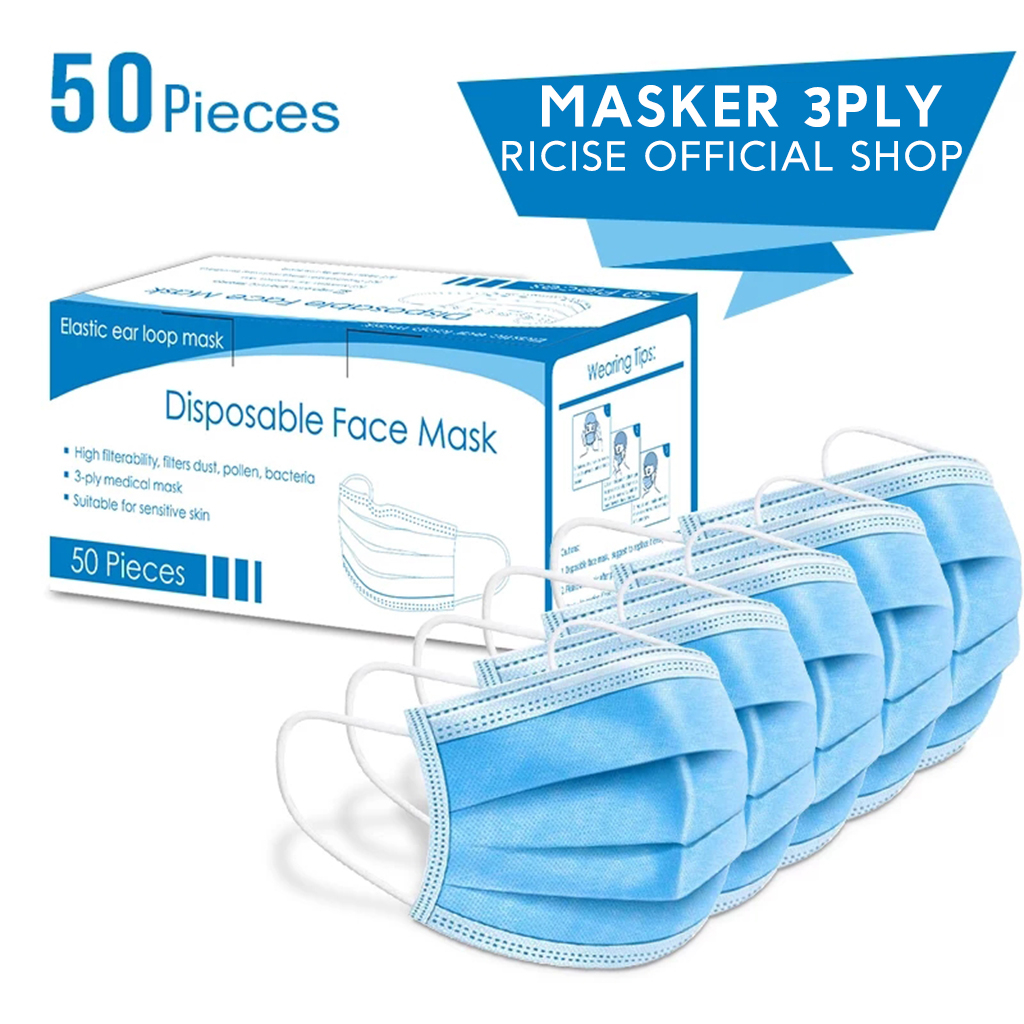 Jual Masker Earloop Masker Bedah Karet 3ply isi 50pcs | Shopee Indonesia