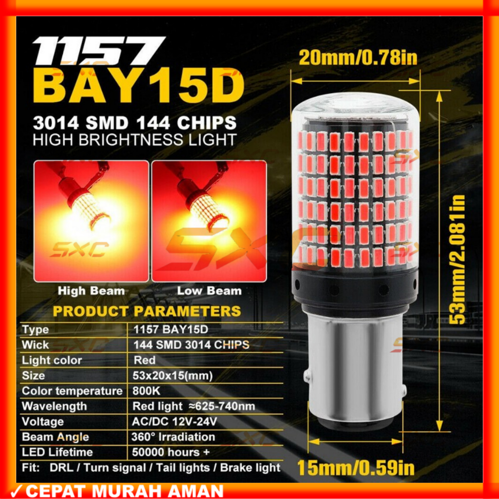 Jual ORIGINAL LAMPU LED BAYONET 1157 BAY15D 144 SMD SUPER BRIGHT I ...